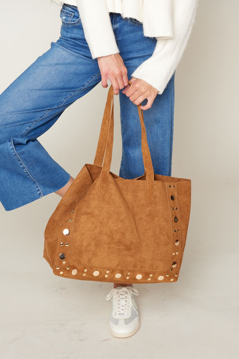 Sonia Large Suede Tote With Studs – fab'rik